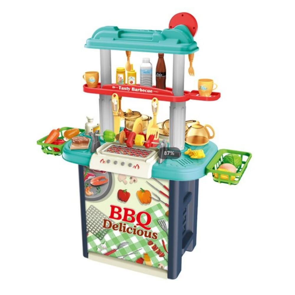 Kids Kitchen Playset, 2 in 1 Play Kitchen BBQ Grill Playset Toy with ...