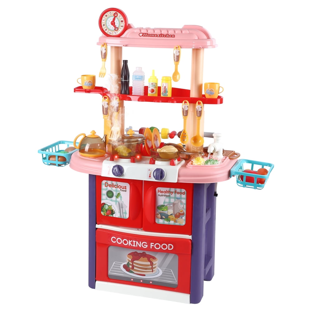 Kids Kitchen Playset, 2 in 1 Play Kitchen BBQ Grill Playset Toy with ...
