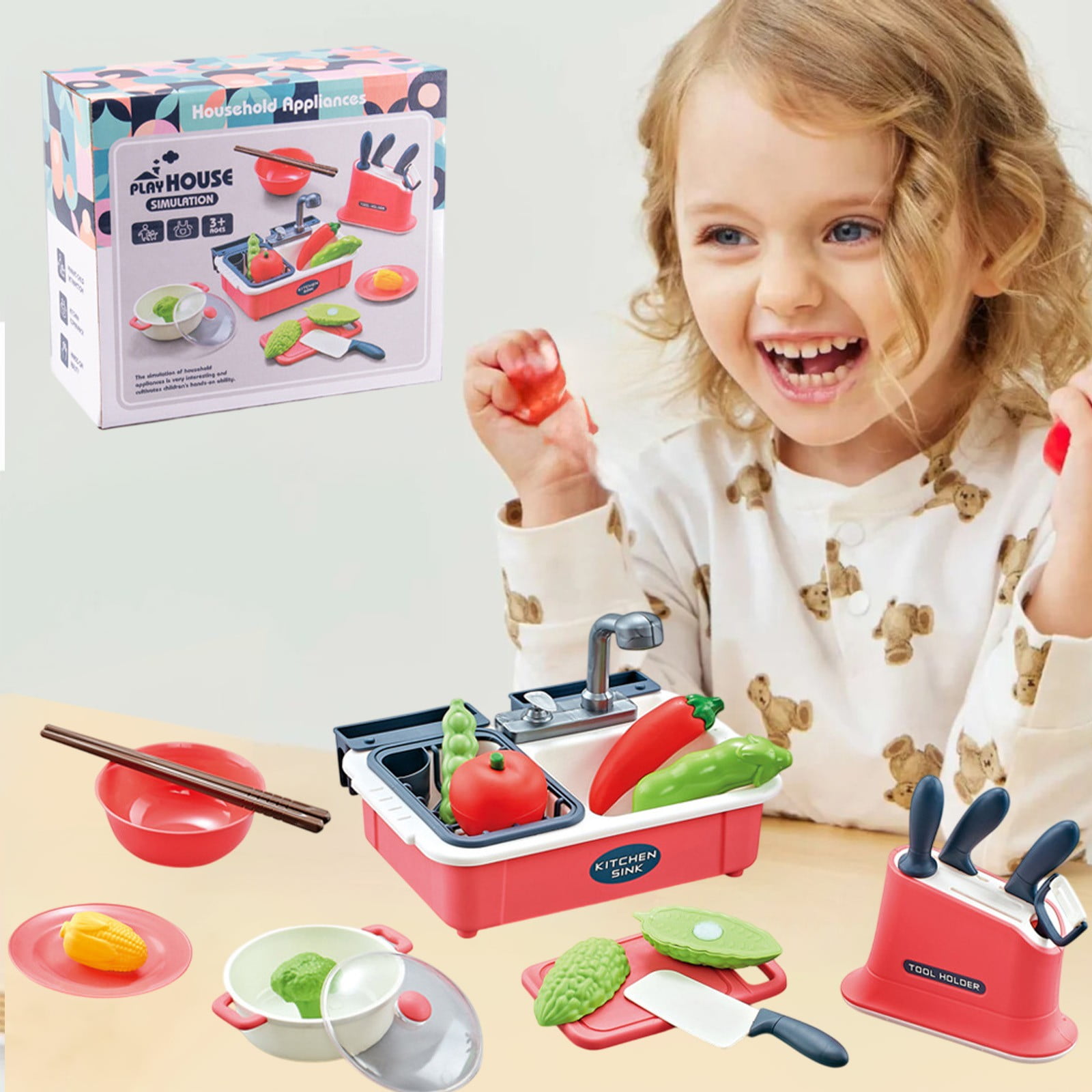 Kids Kitchen Playset - 24-Piece Pretend Cooking Toy with Realistic Sounds for Girls & Boys Ages ...