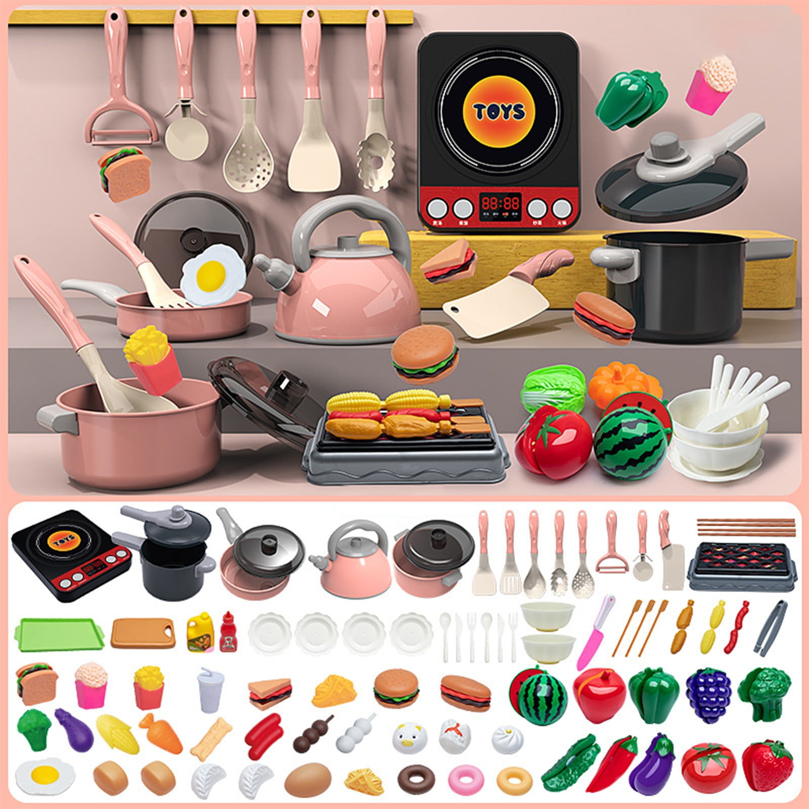 Kids Kitchen Playset - 71PCS Pretend Play Cooking Toy with Cutting Food ...