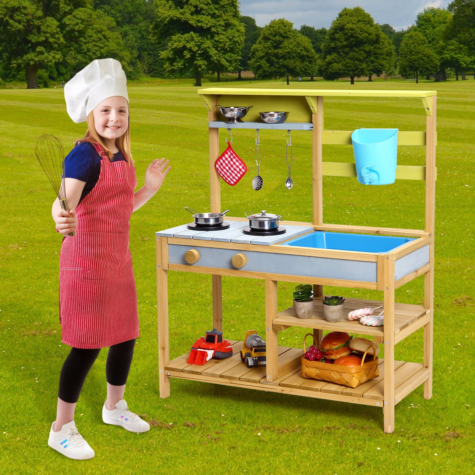 Kids Kitchen Playset,Indoor/Outdoor Kitchenette,Interactive Play with Stove Top,Rotatable Knob ...