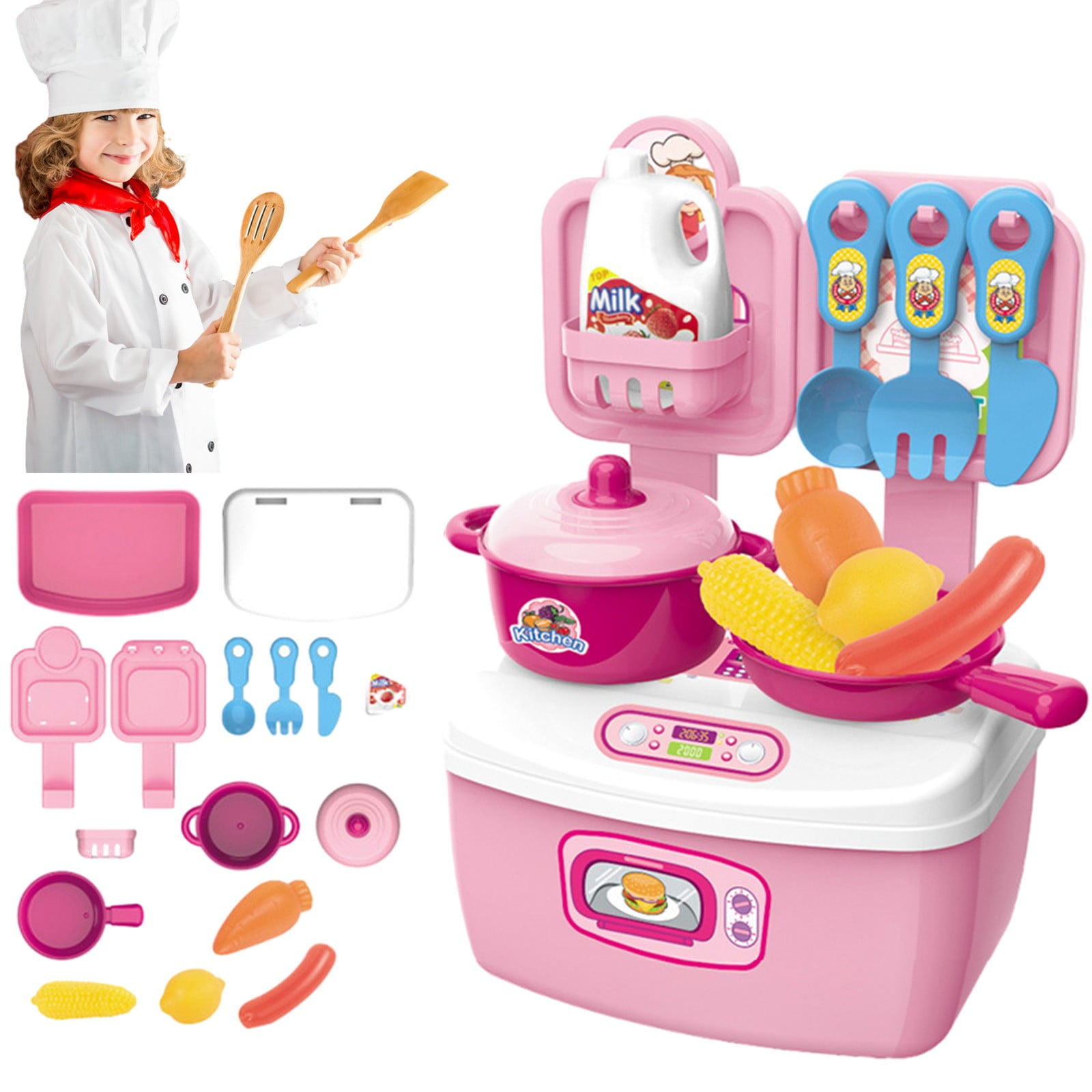 Kids Kitchen Playset, Mini Pretend Play Cooking Toy Set for Toddlers ...