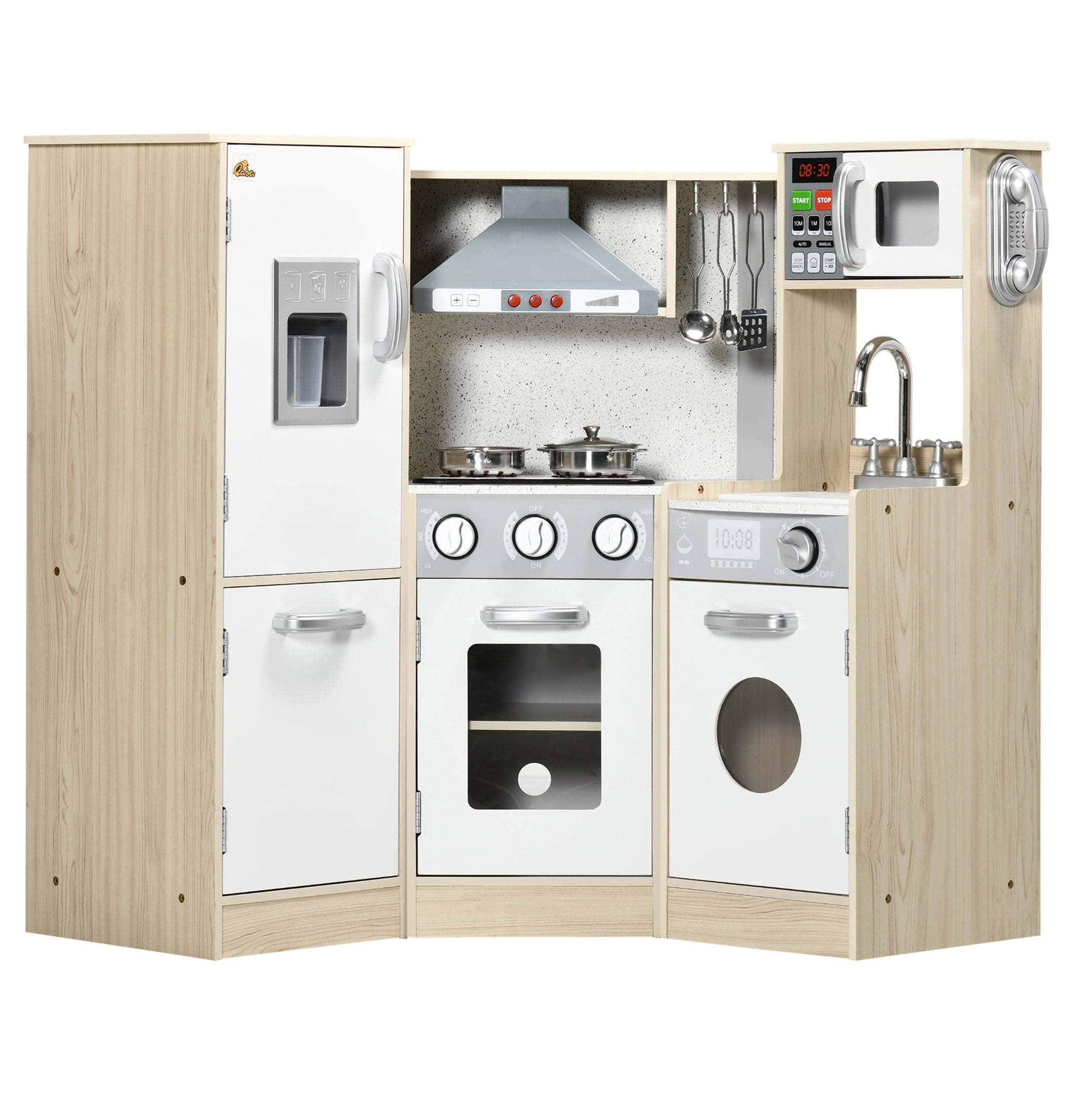 Kids Kitchen Playset with Sound Effects, Wooden Play Kitchen for ...