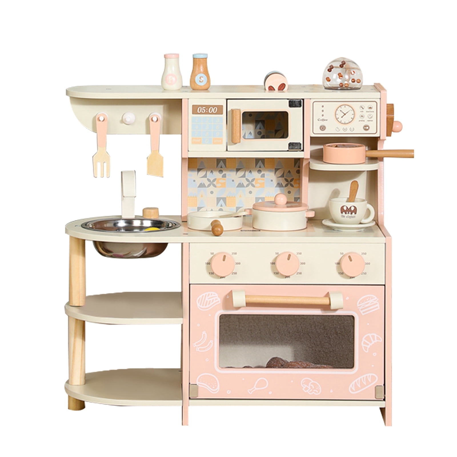 Kids Kitchen Playset, Wooden Play Kitchen Set w/Dishes Cooktop, Toy ...