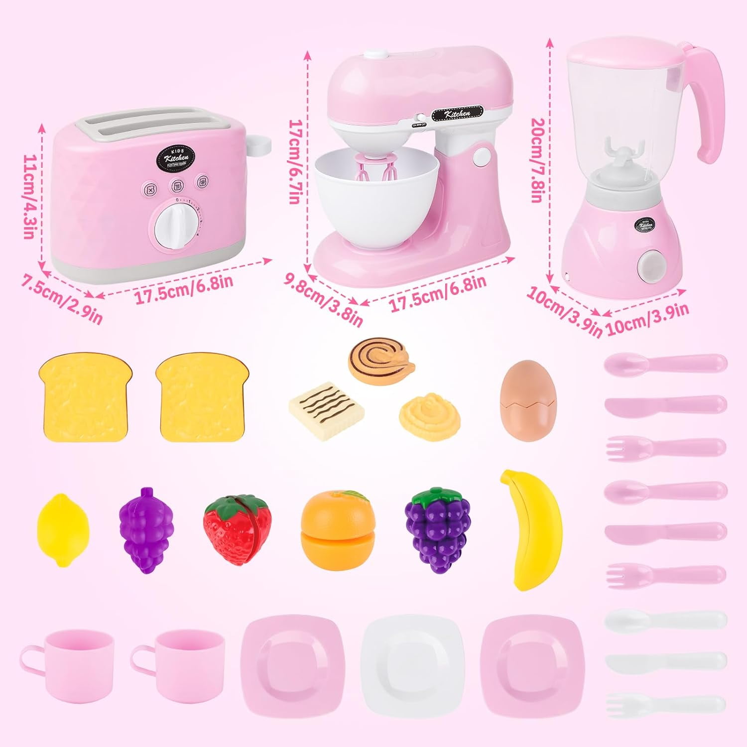 Kids Kitchen Playset with Blender, Mixer & Toaster, Realistic Light and ...