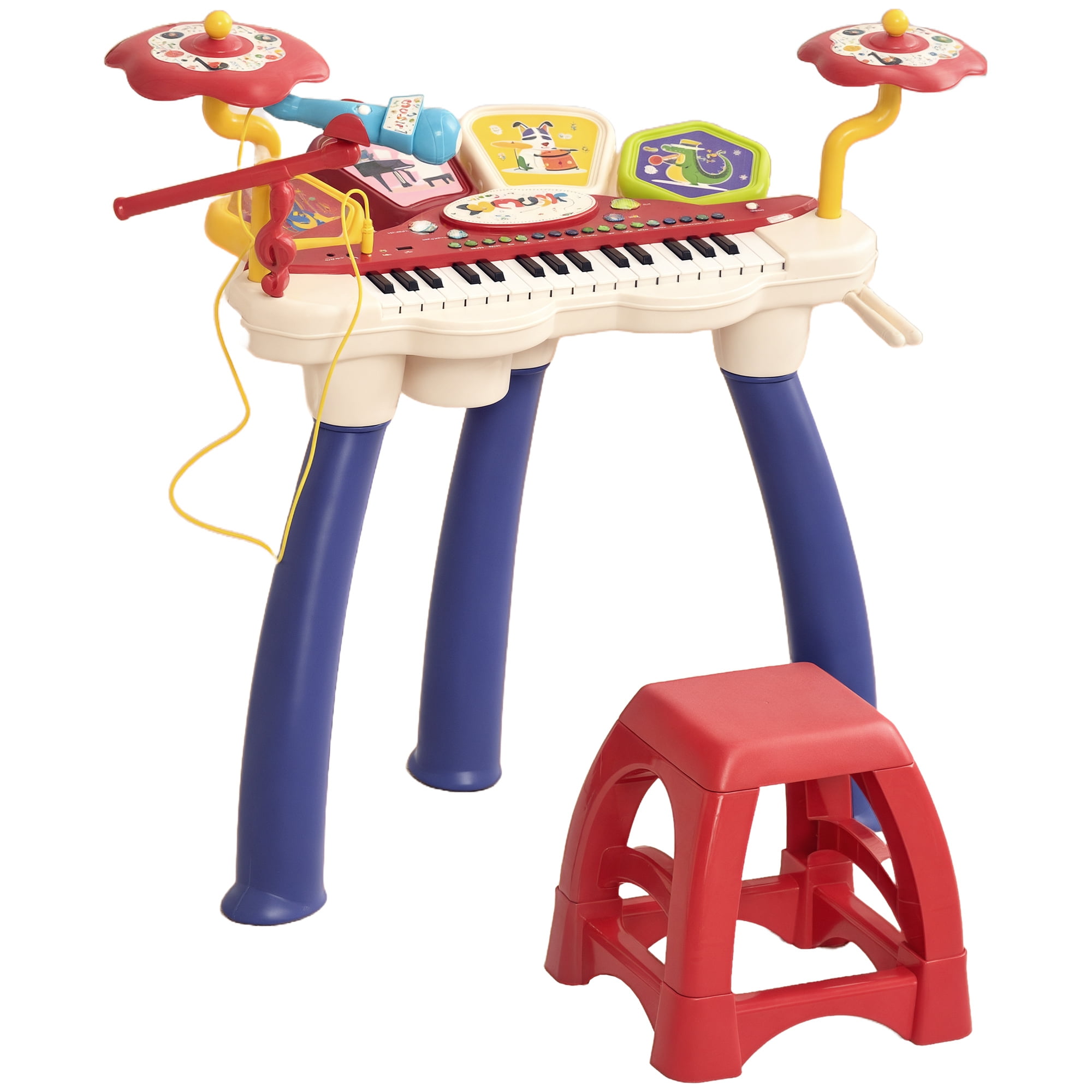 Kids Kitchen Playsets 2 in 1 Kids Piano Keyboard with Drum Set, 32-Key Electronic Musical ...