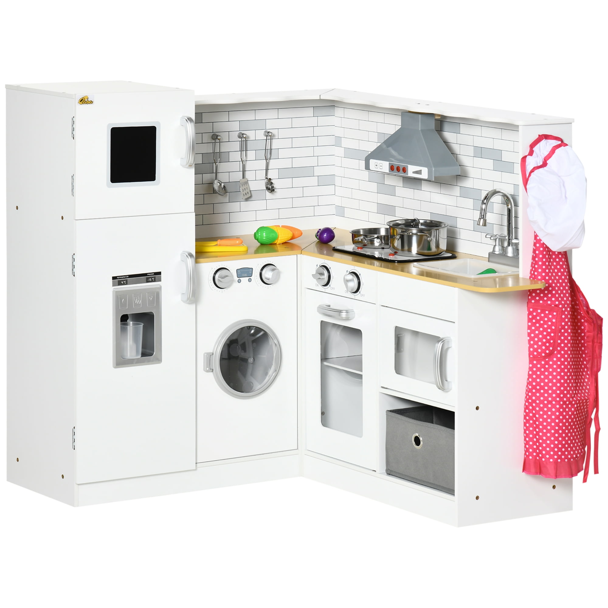 Kids Kitchen Playsets Qaba Corner Play Kitchen Set with Sound Effects ...