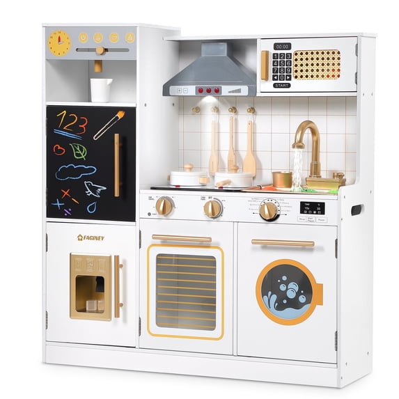 Kids Pretend Play Kitchen with Running Water, Lights & Sound, Wooden ...