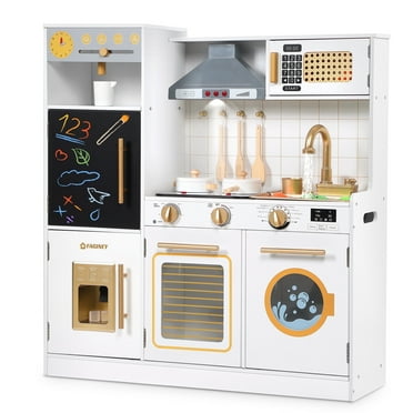Costway 2-in-1 Kids Play Kitchen & Restaurant - Double-Sided Wooden Set ...