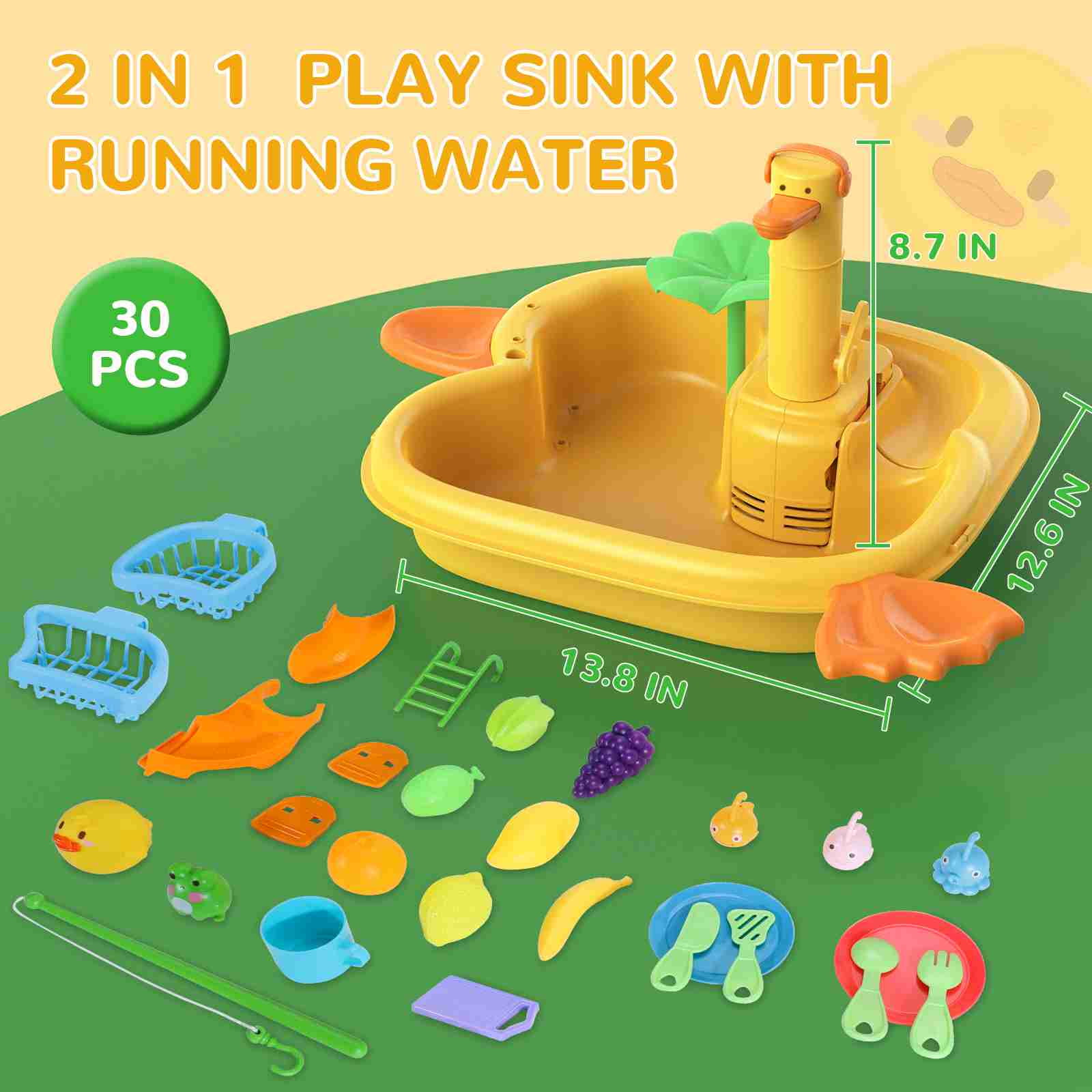 Kids Kitchen Sink Playset with Running Water, Water Toys with Automatic ...