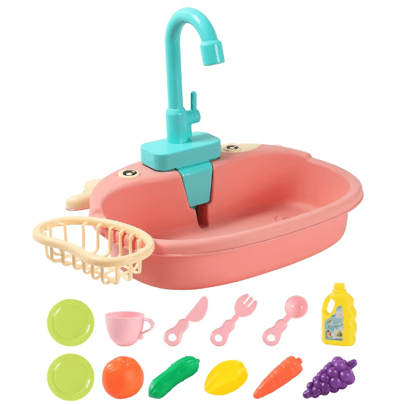 Kids Kitchen Sink Toys Simulation Electric Dishwasher Mini Kitchen Food ...