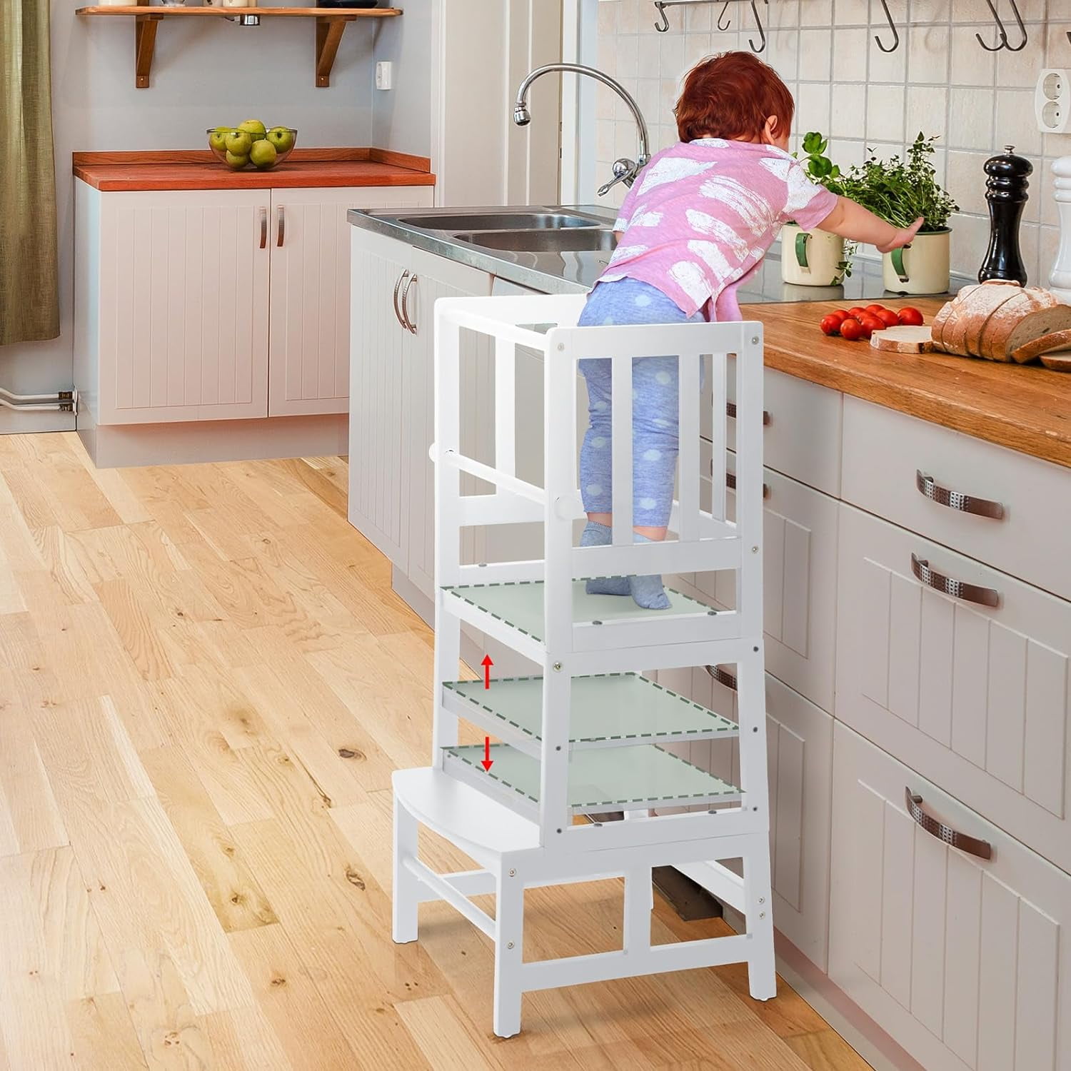 Kids Kitchen Step Stool, Height Adjustable Toddler Standing Tower ...