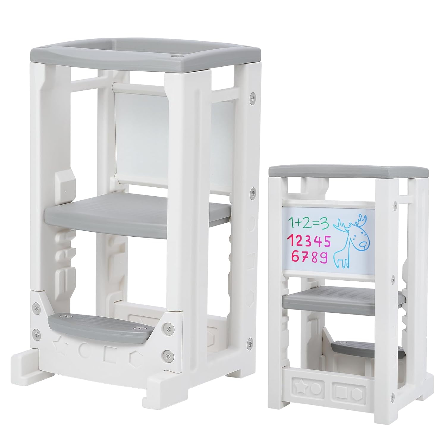 Kids Kitchen Step Stool with Whiteboard, Toddler Tower with 4 ...