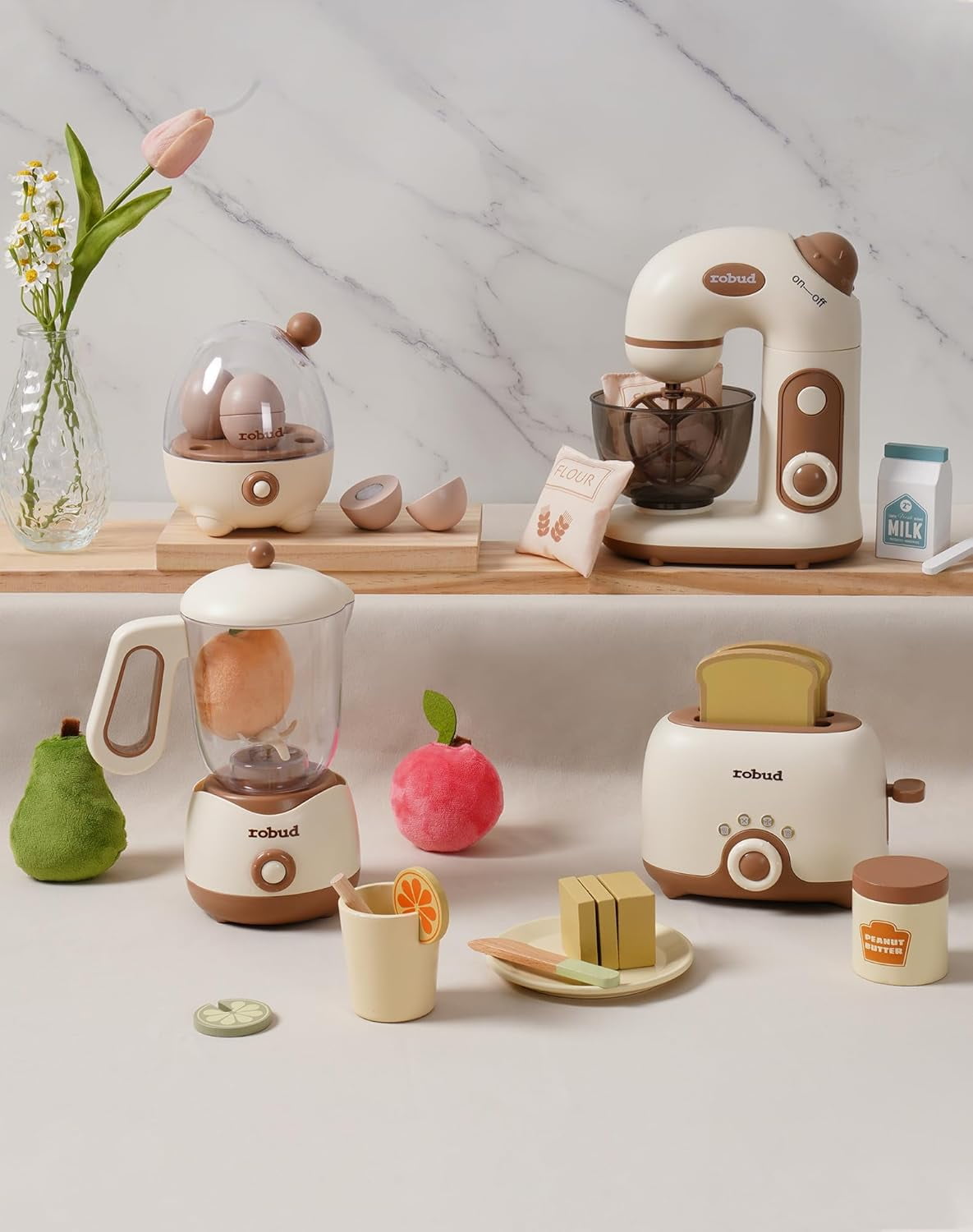 Kids Kitchen Toy Set with Realistic Sounds, Steamer, Mixer, Toaster ...