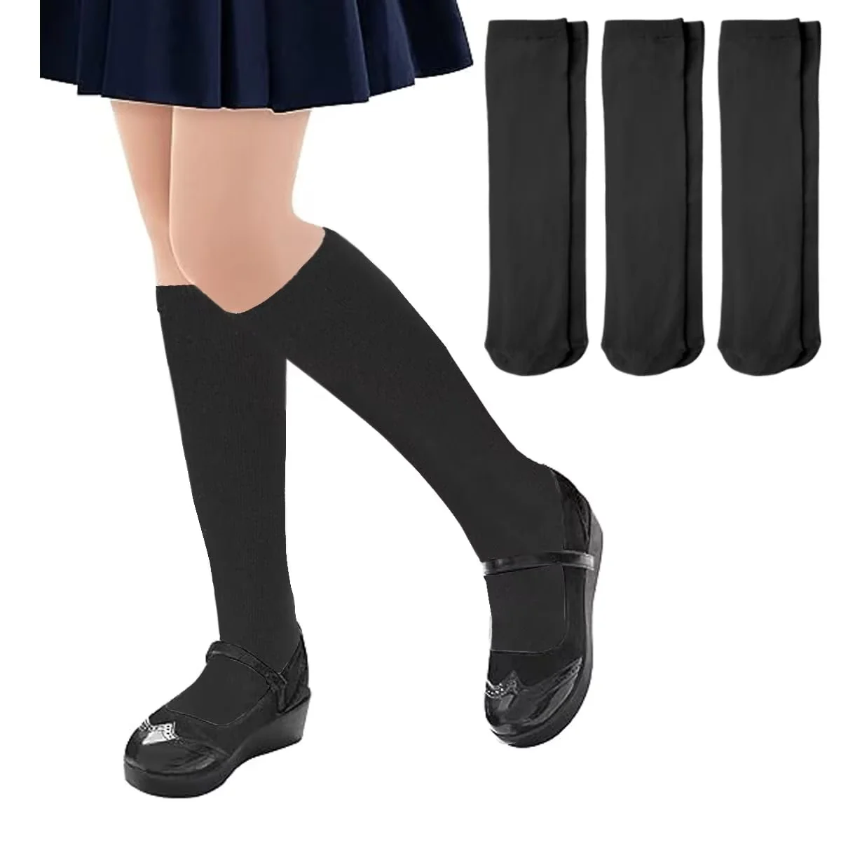 Kids Knee High School Socks -3 Pairs Girls Cotton Socks Plain Children ...