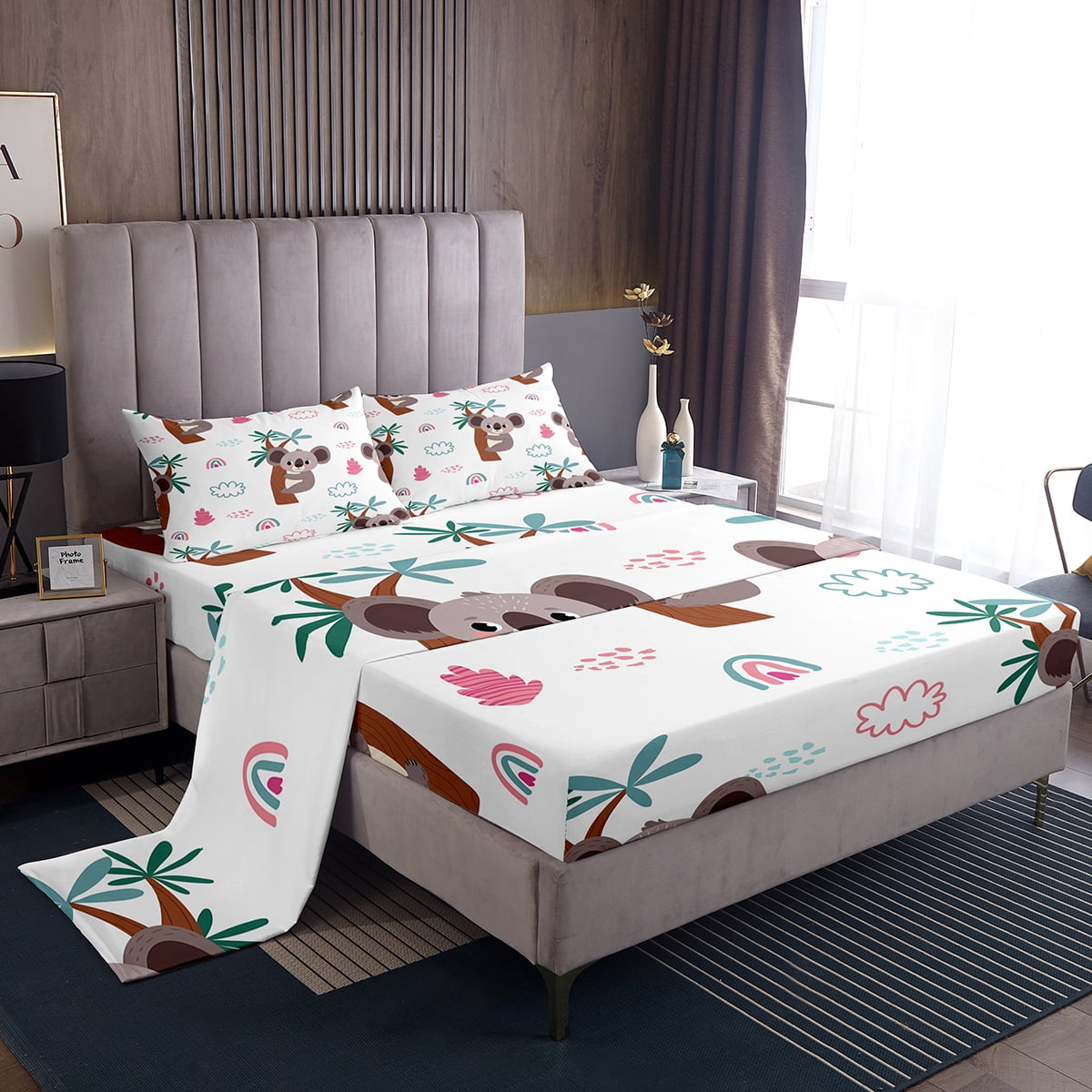 Kids Koala Bed Sheets Set Full Size,Girls Rainbow Bedding Set,Cute ...