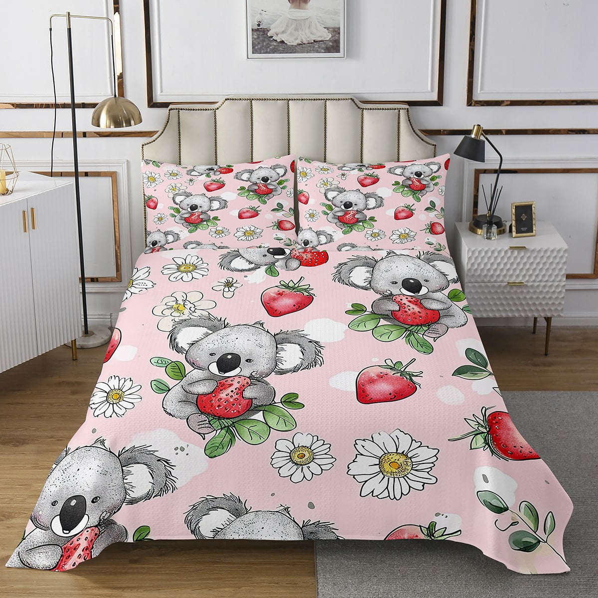 Kids Koala Bedspread Set Gifts for Kids Cartoon Koala Print Quilt Set ...