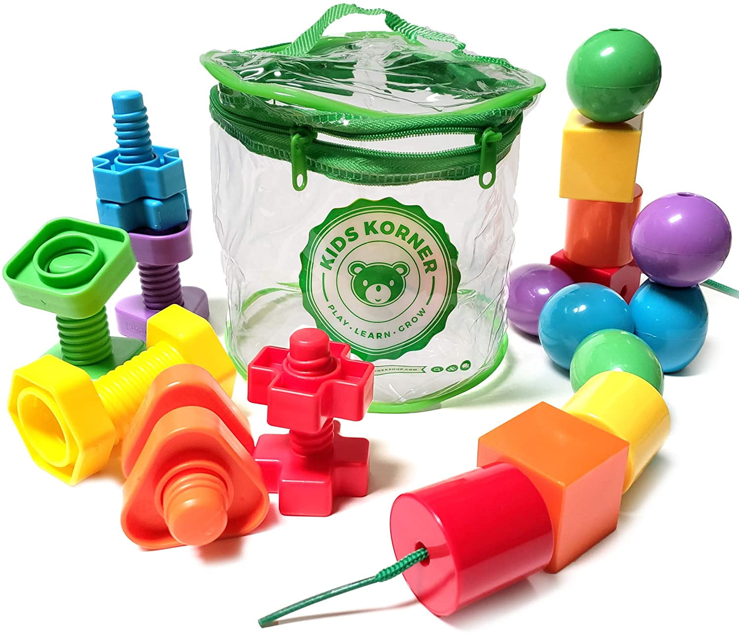 Kids Korner 24-Piece Beads & Bolts Set - Shape Sorting Toys, Twisting ...