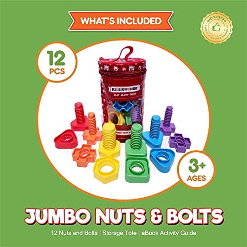 Kids Korner Jumbo Nuts and Bolts 12pc - Fine Motor Skills Shape and ...