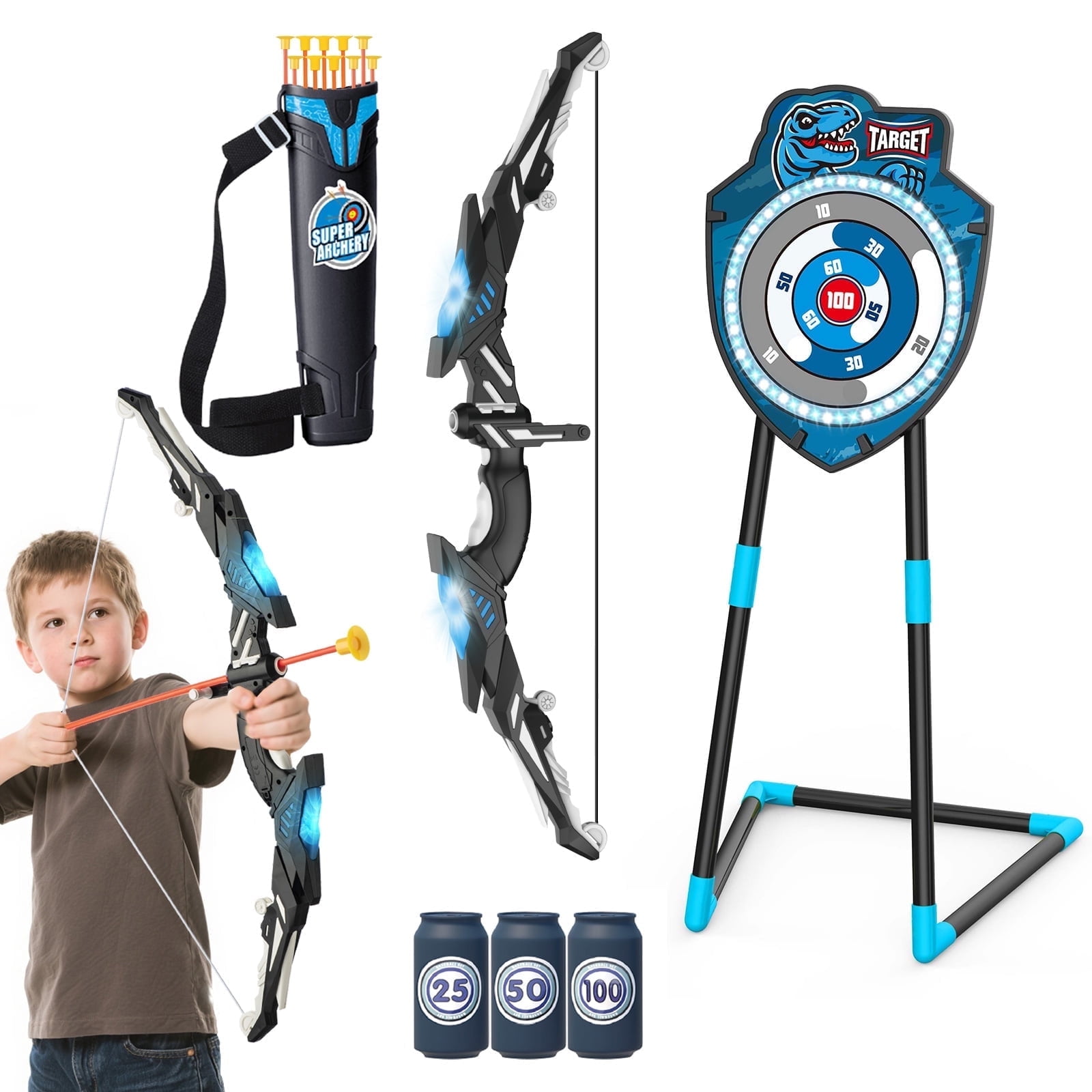 Kids LED Standing Archery Set with Bow & Arrows – Outdoor Sports Toy ...