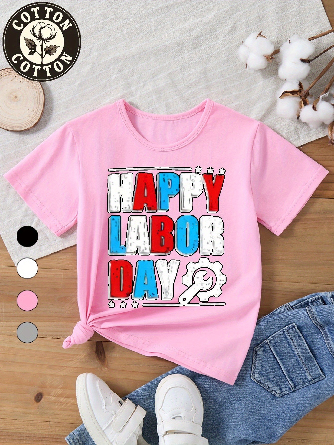 Kids' Labor Day T-Shirt - Happy Labor Day Print with Red & Blue Letters ...