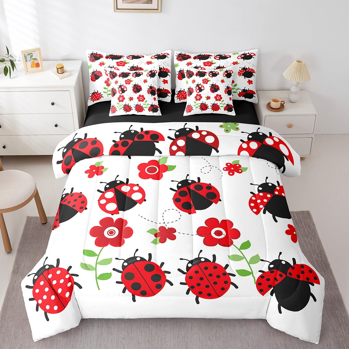 Kids Ladybug Full Comforter Set 7 Pieces for Boys Girls Room Decor ...