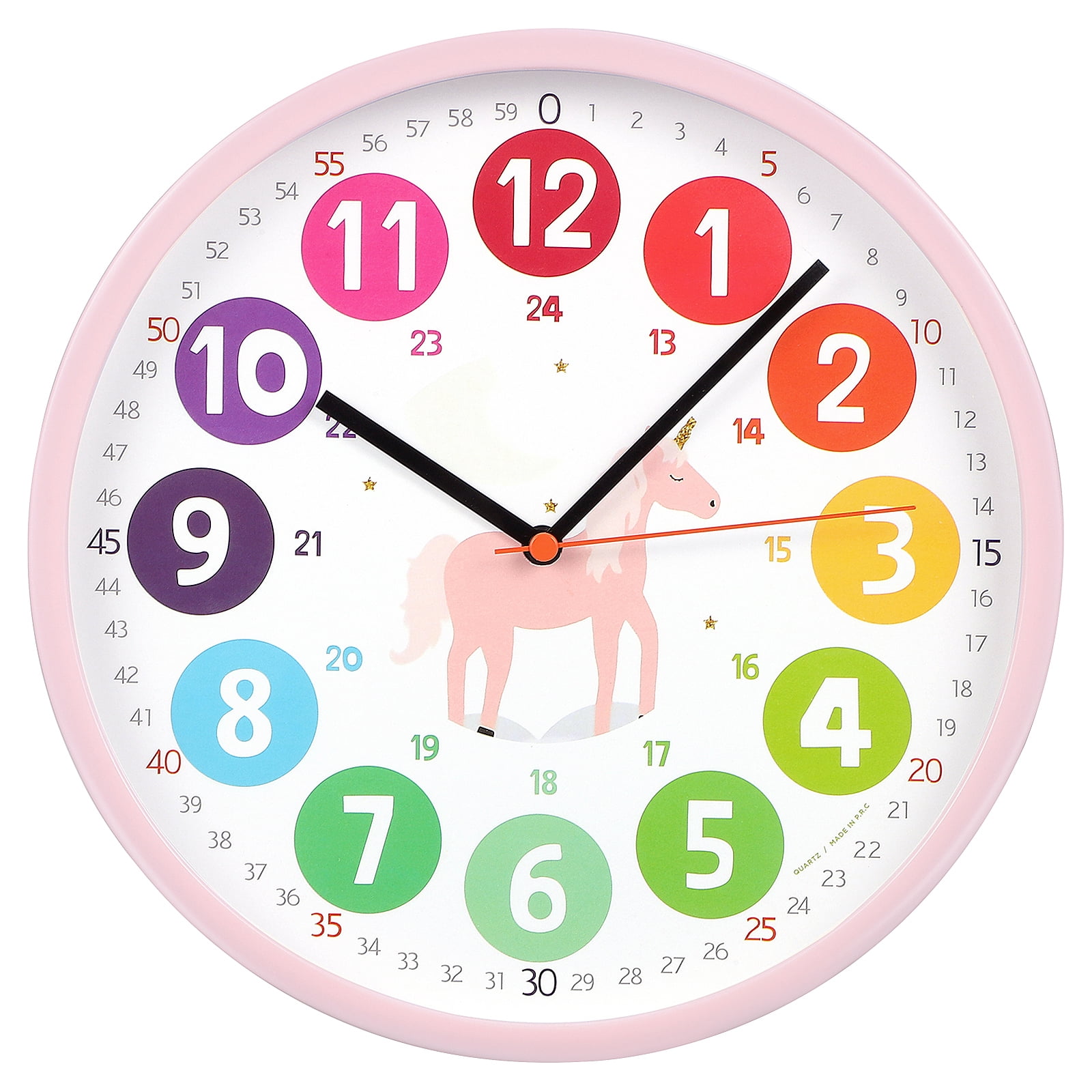 Kids Learning Wall Clock for Nursery and Classroom, Silent Colorful ...