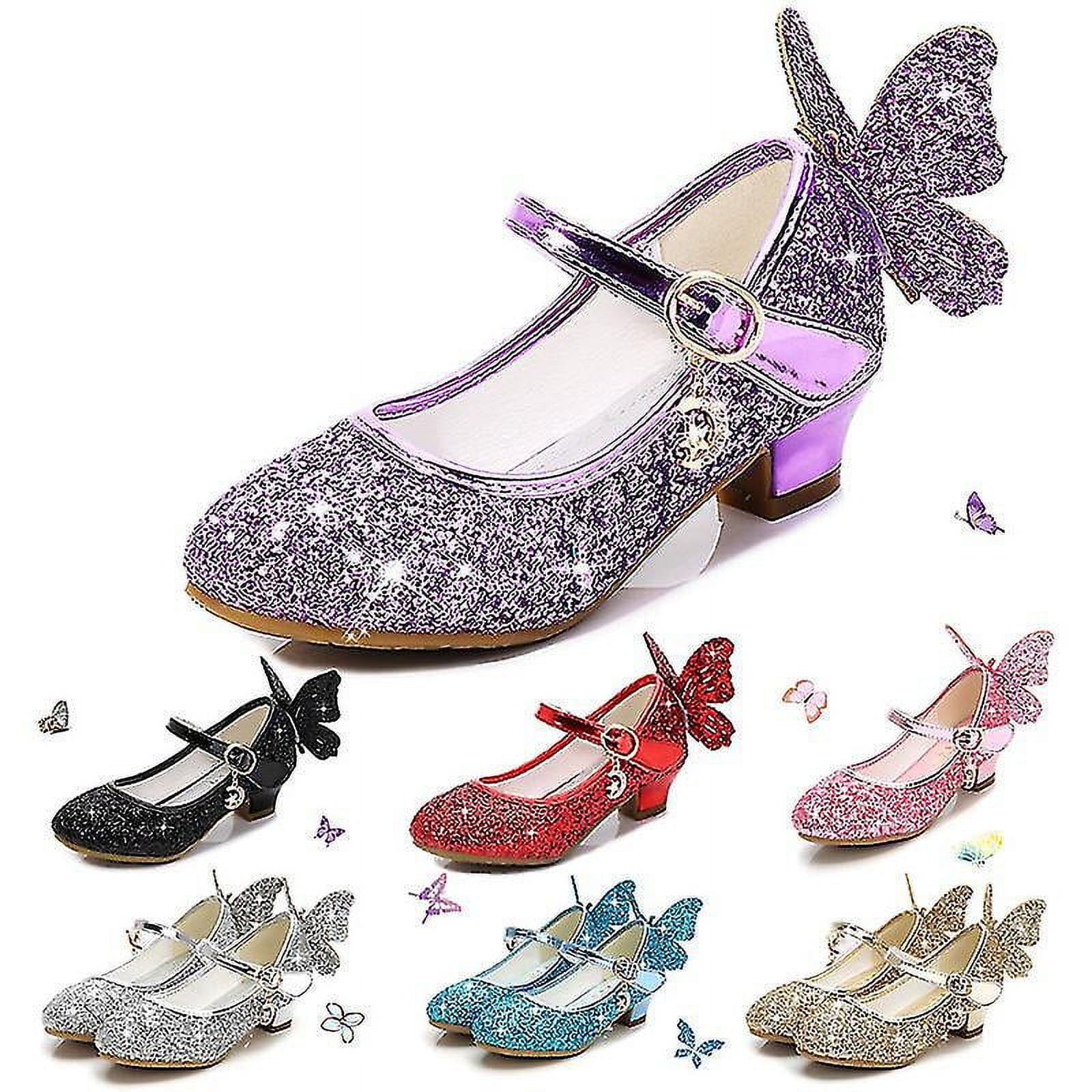 Kids Leather Shoes For Girls Princess Glitter Children High Heel Girls Shoes Butterfly 3d332 ...