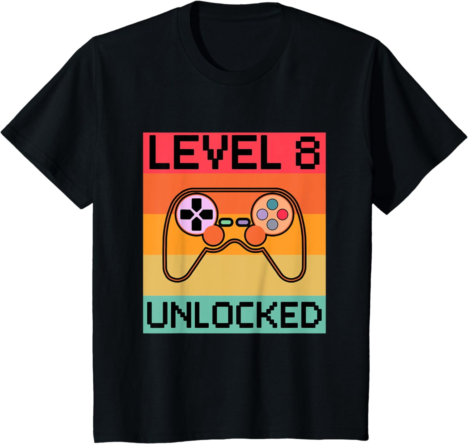 Kids Level 8 Unlocked - Video Gamer - 8th Birthday Gaming Gift T-Shirt ...