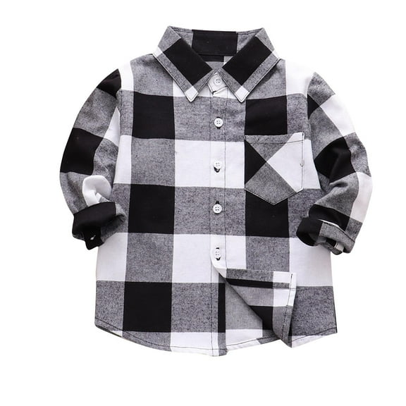 Kids Boys Plaid Flannel Shirt Long Sleeve Casual Button Down Dress ...