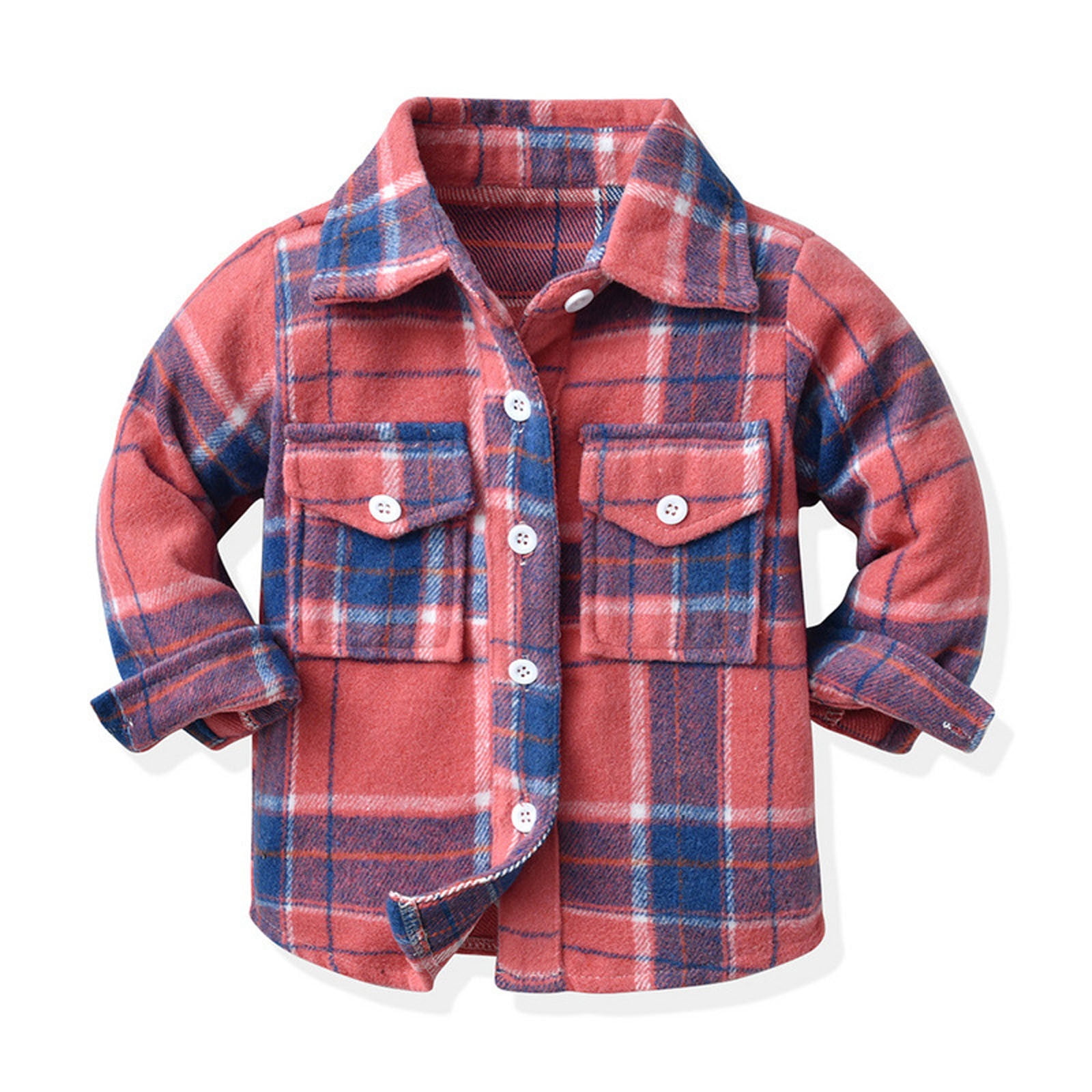 Kids Little Boys Girls Baby Red Plaid Long Sleeve Button Down Flannel ...