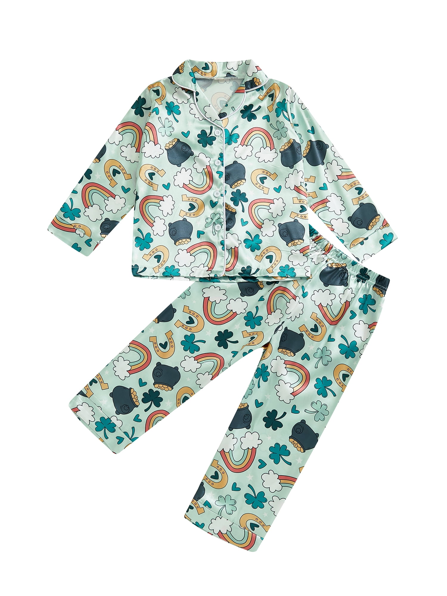 Kids Little Girl Irish Satin Pajamas Set 1 2 3 4 5 6 7 Years Rainbow ...