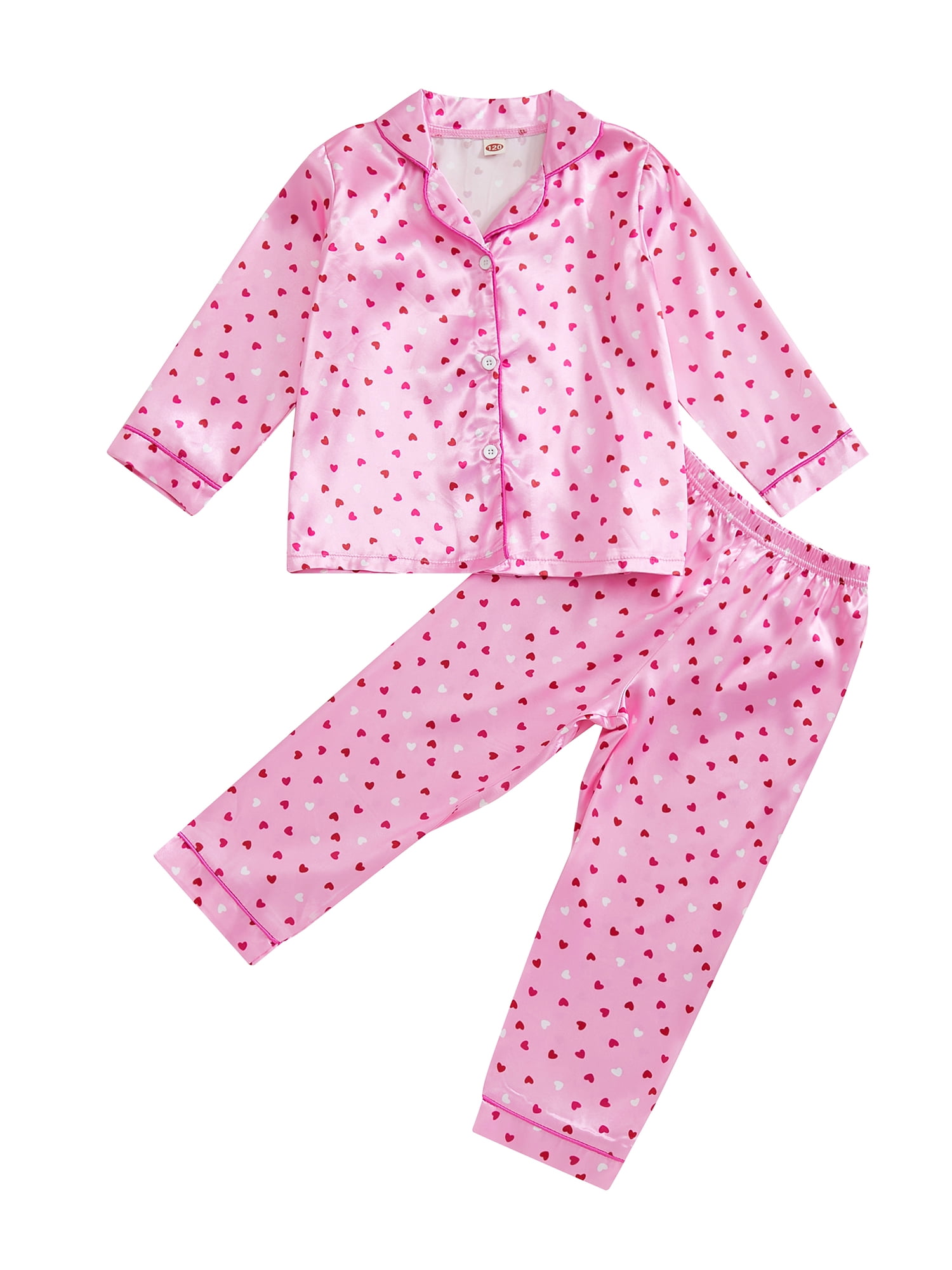 Kids Little Girl Valentine's Day Pajama Sets 3 4 5 6 Years Heart Print Lapel Neck Button-up Tops ...