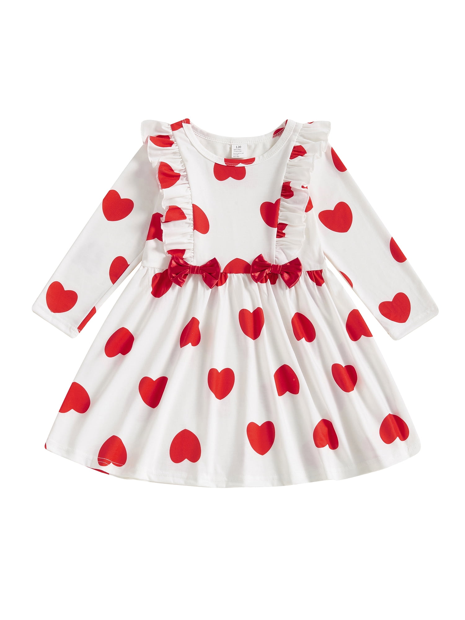 Kids Little Girls Dress 3 4 5 6 7 Years Heart Print Round Neck Long ...