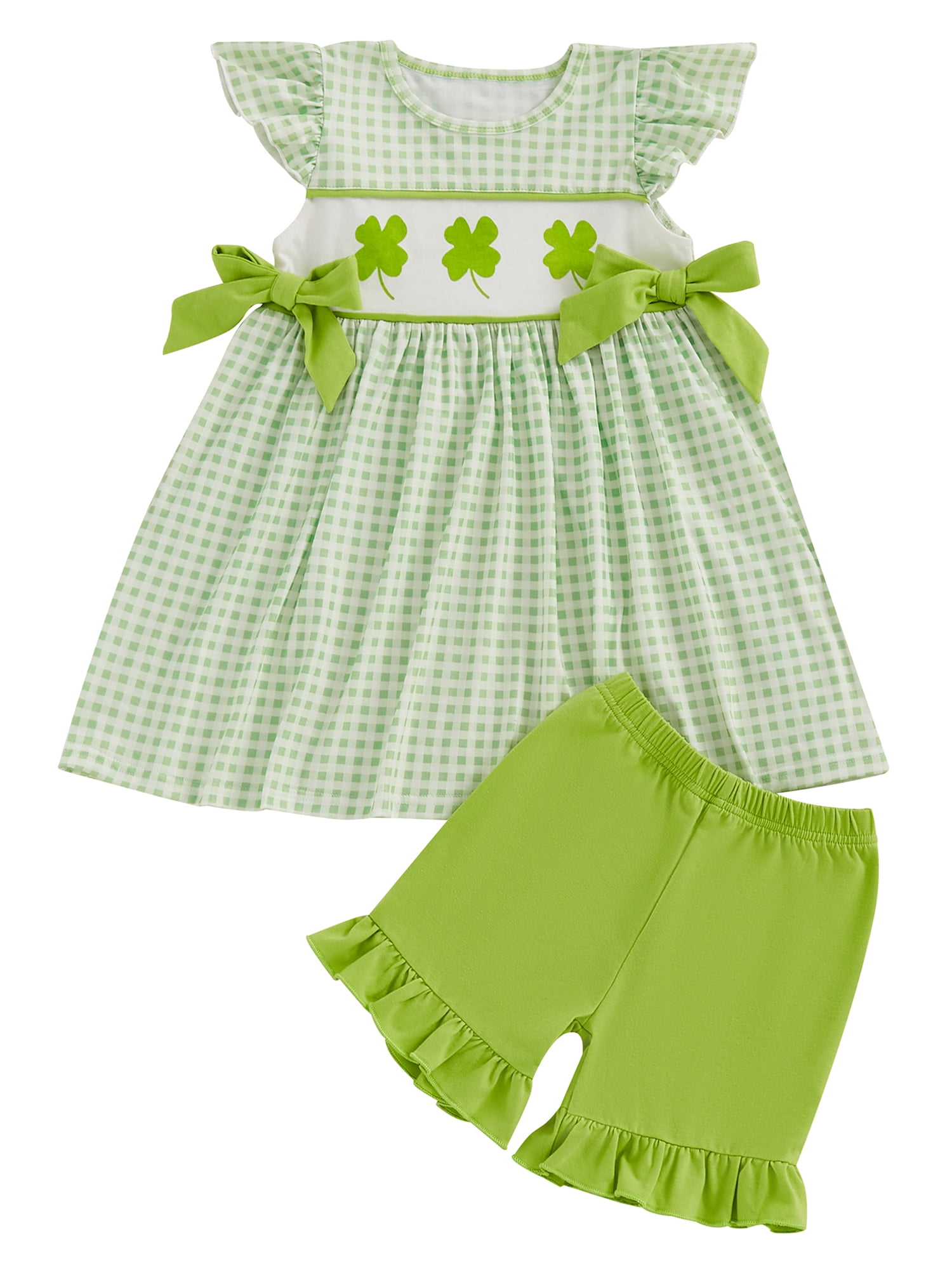 Kids Little Girls Irish Day Outfits 3 4 5 6 7 Years Plaid Print Clover ...