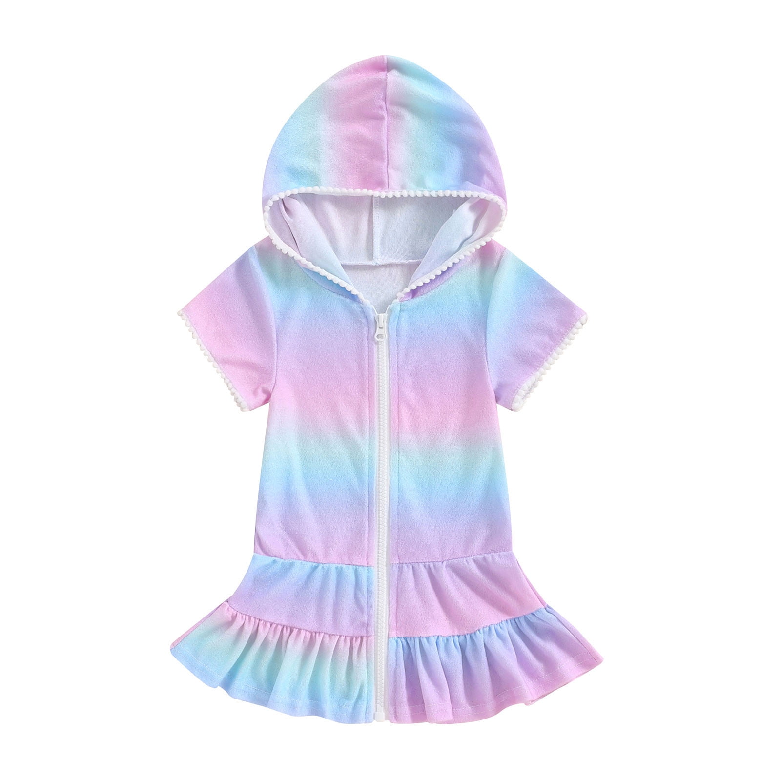 Kids Little Girls Swim Cover Up Gradient Color Hooded Zip-Up Terry ...