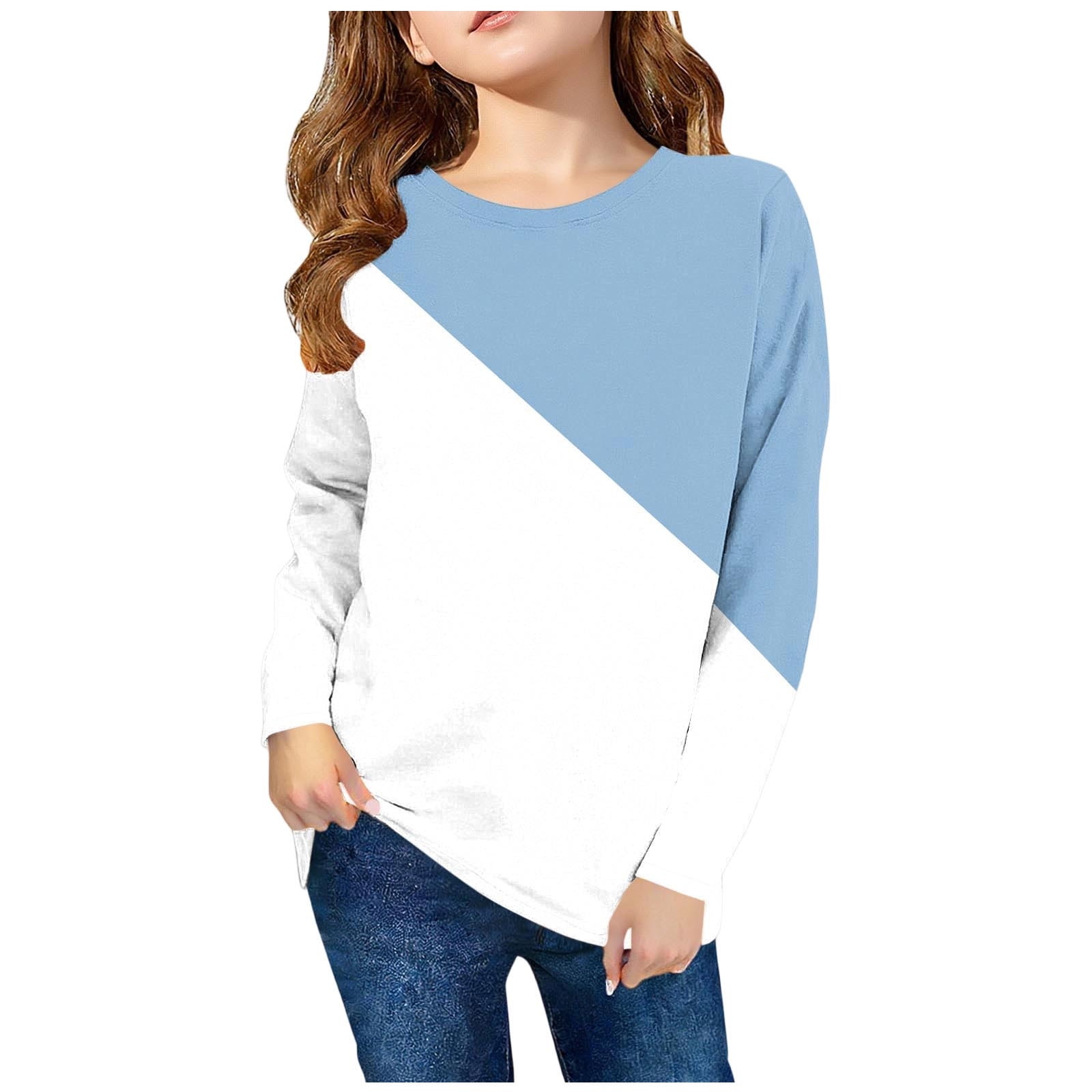 Kids Long Sleeve Shirts Crew Neck Color Block Pullover Lightweight Soft ...