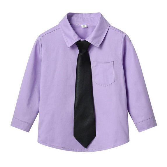 Kids Long Sleeve Shirts Lapel Button Down Solid Color Tops Spring Fall ...