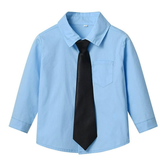 Kids Long Sleeve Shirts Lapel Button Down Solid Color Tops Spring Fall ...