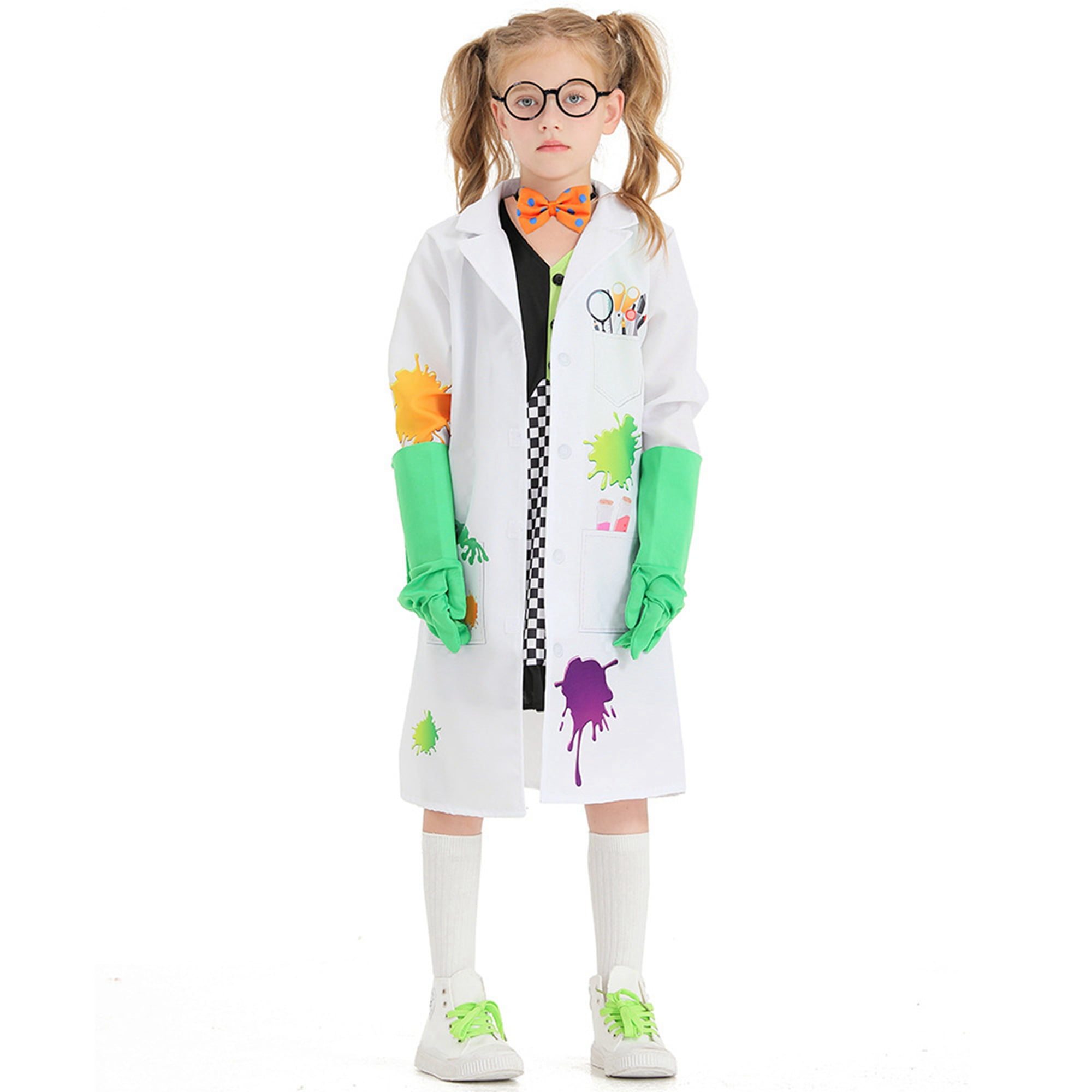 Kids Mad Scientist Costume Set with Wig Lab Coat Bow Tie Eyeglass Frame ...