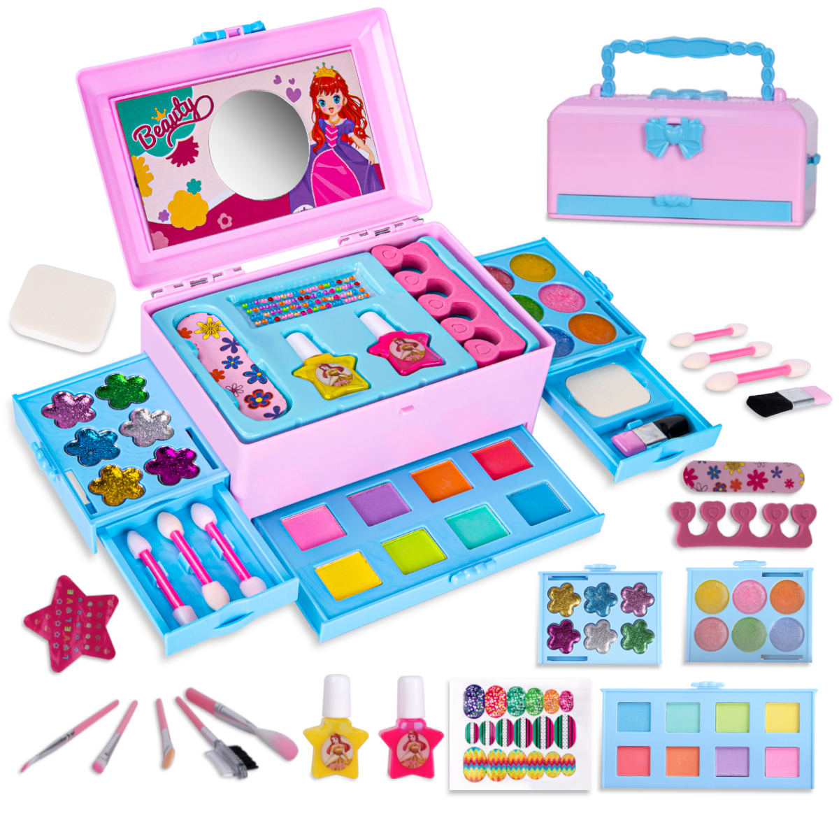 29 Pcs Kids Makeup Kit for Girls, Safe & Non Toxic Washable Makeup Toy ...