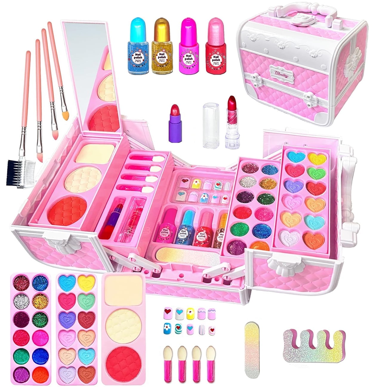 Kids Makeup Kit for Girl, Non-Toxic Washable Pretend Play Cosmetic Kit ...
