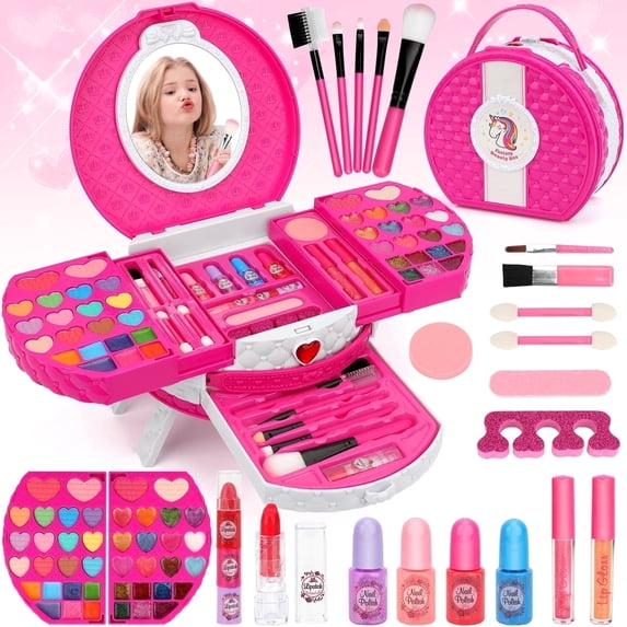 Sendida Kids Makeup Kit for Girls 66PCS Washable Toy with Brushes ...