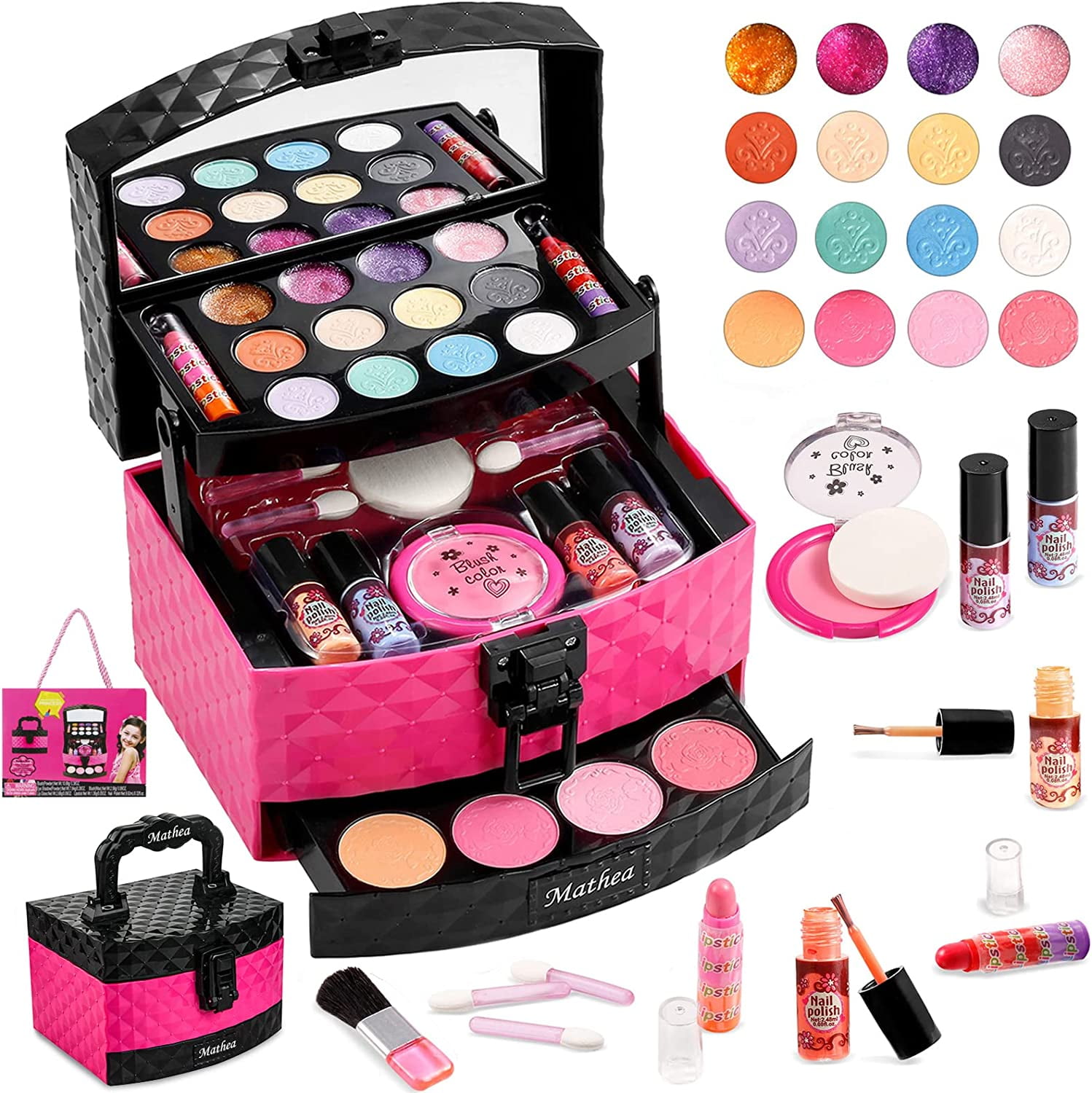 Mathea 29 Pcs Washable Makeup Toy Set with Luxury Diamond Pattern Box ...