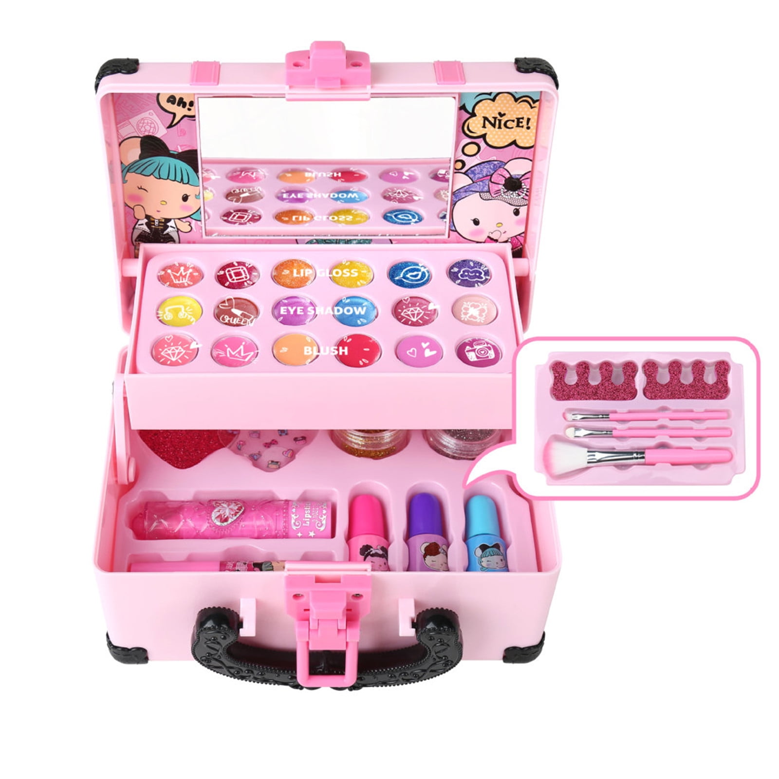 Kids Makeup Kit for Girls, 32-Piece Washable Pretend Play Set, Princess ...