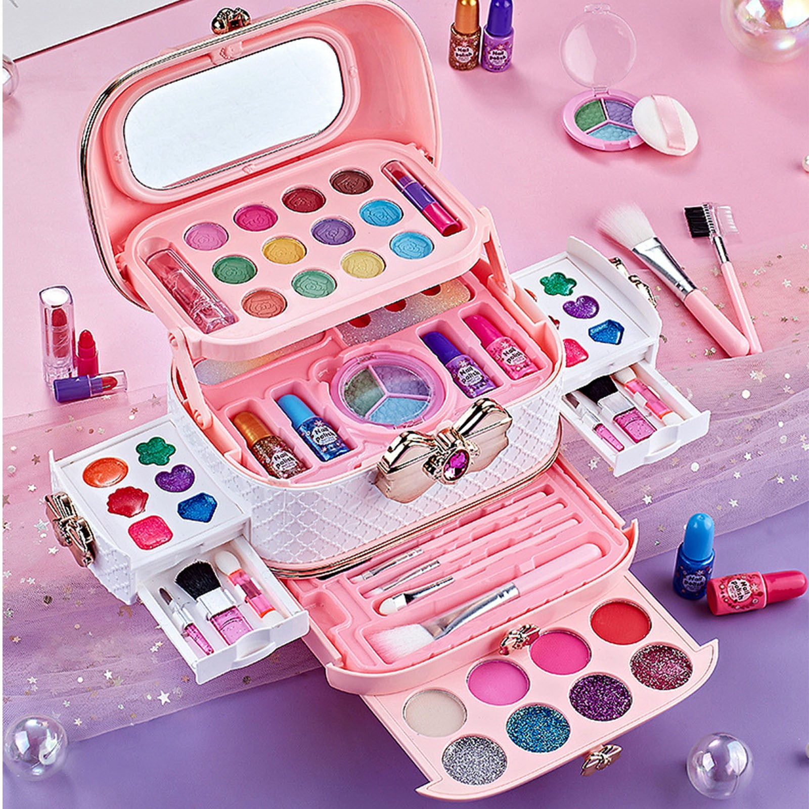 Kids Makeup Kit for Girl Princess Toys Real Washable Cosmetic Set with ...