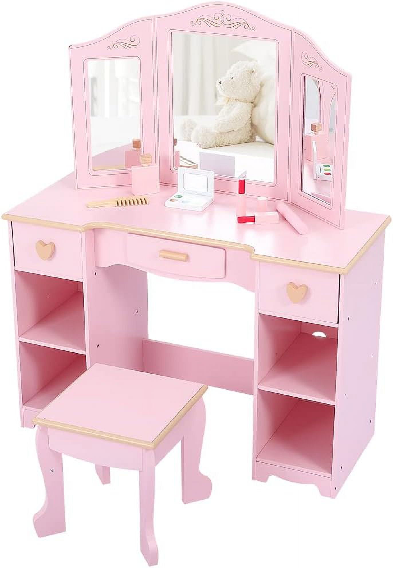 Kids Makeup Table, Wooden Makeup Table Set, Girls Dressing Table and ...