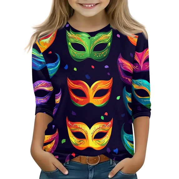 YOUYEDIAN Kids Mask Print 3/4 Sleeve Shirts Girls Party Tunic Crewneck ...