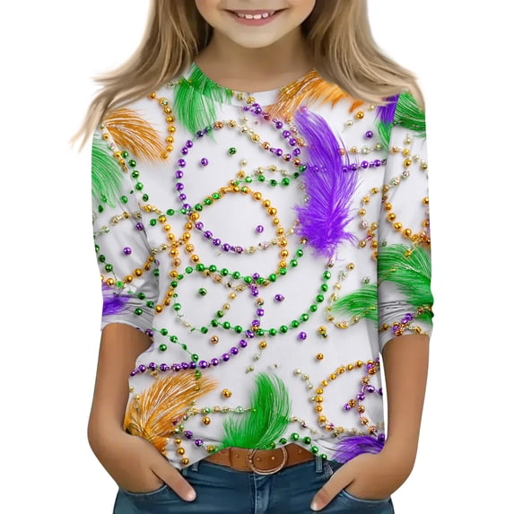 YOUYEDIAN Kids Mask Print 3/4 Sleeve Tops Girls Party Tunic Crew Neck ...