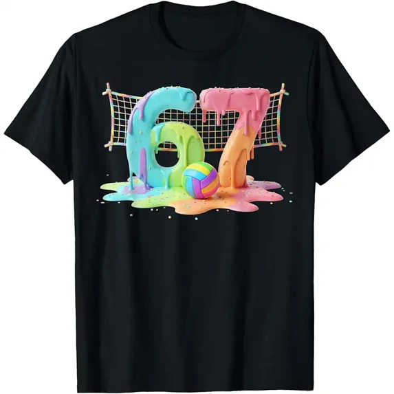 Kids Meme 67 Six 6 Seven 7 Icecream Drip Volleyball Net Shoe T-Shirt ...